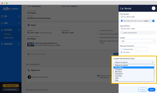 Setup how to: configure car rentals in Gather