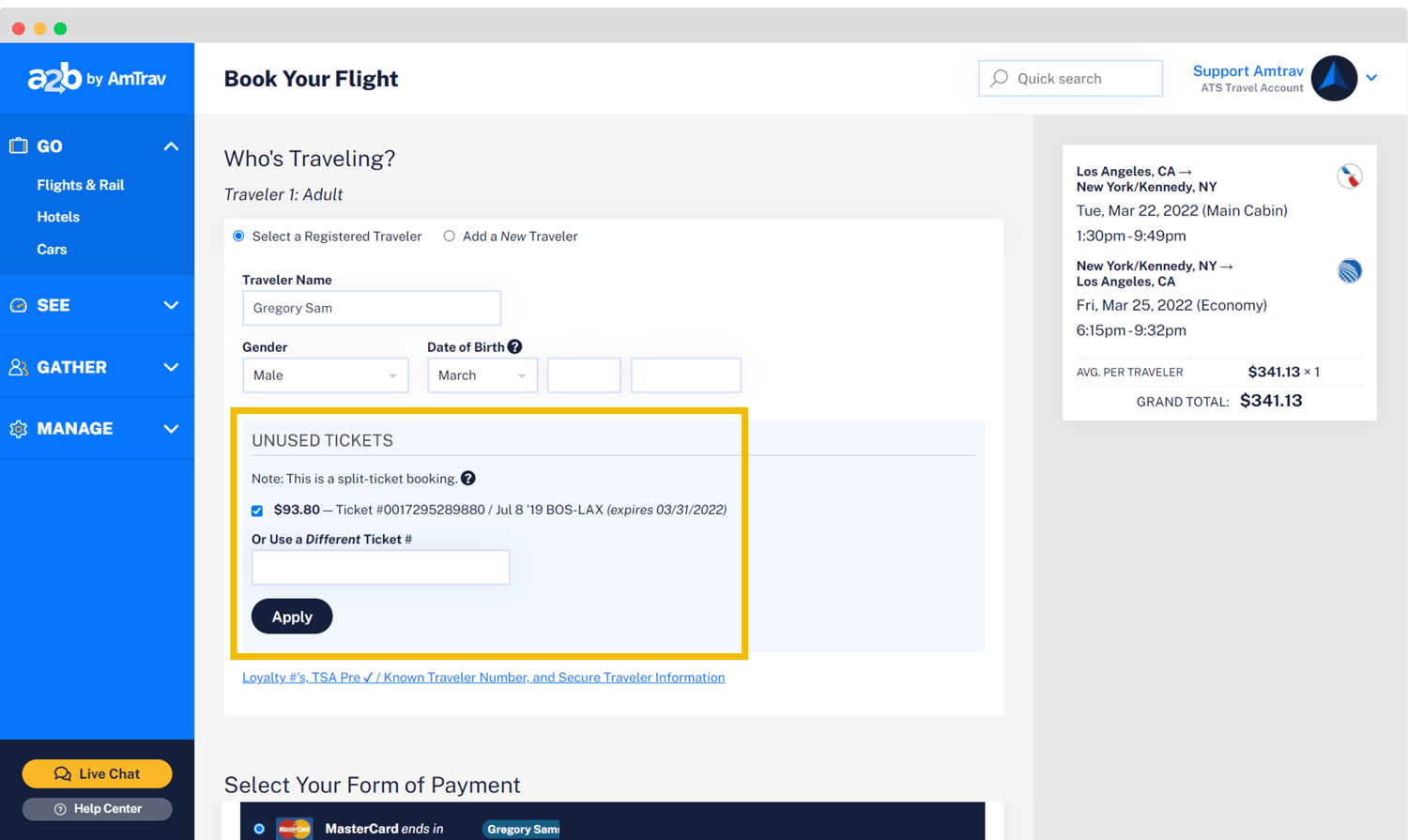 How do I use my unused airline tickets?