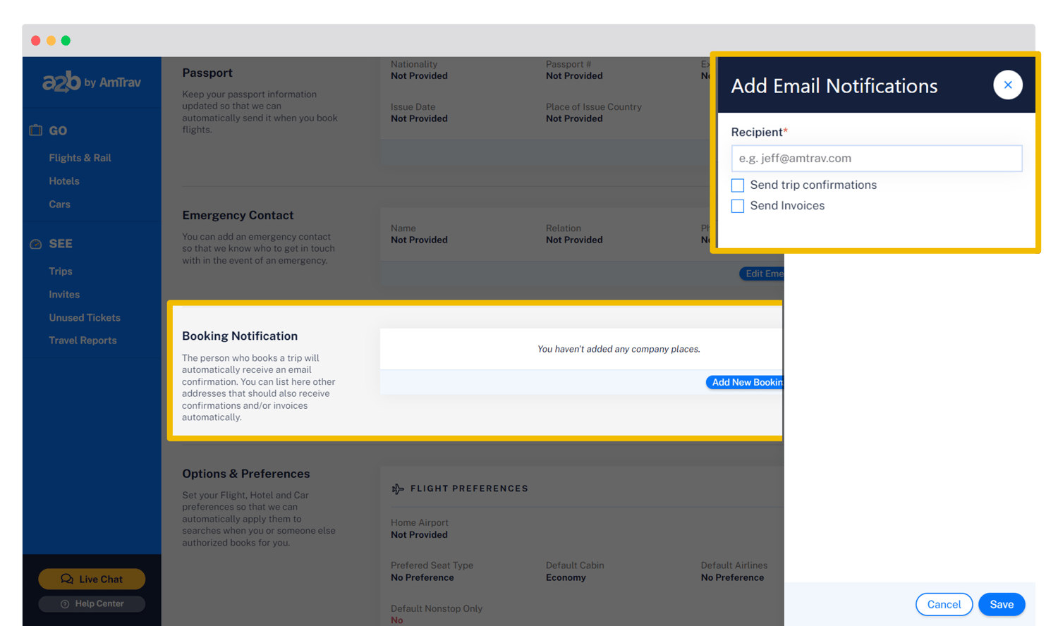 How can I turn on email notifications for my bookings?
