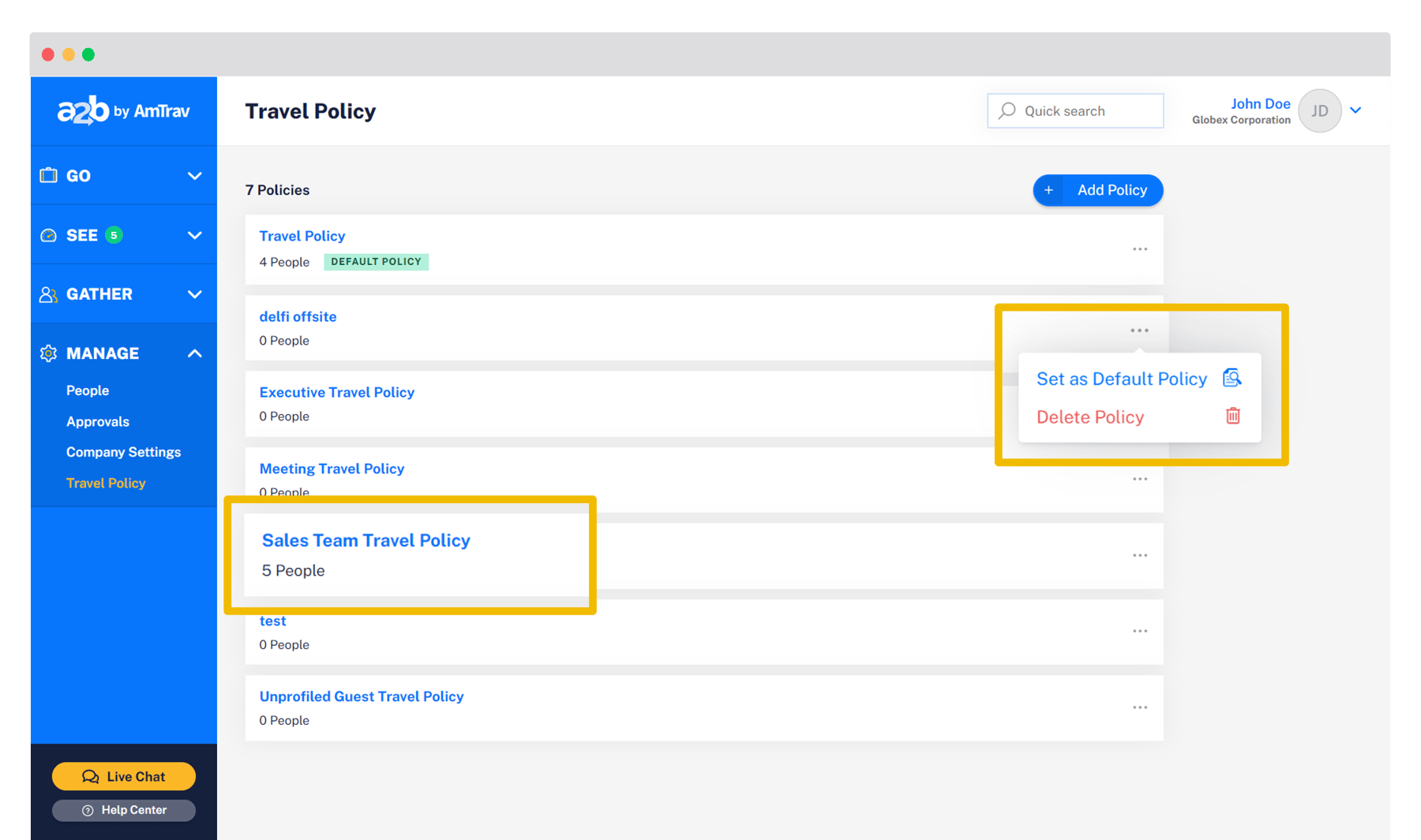 How do I create a new travel policy? (Step 1)