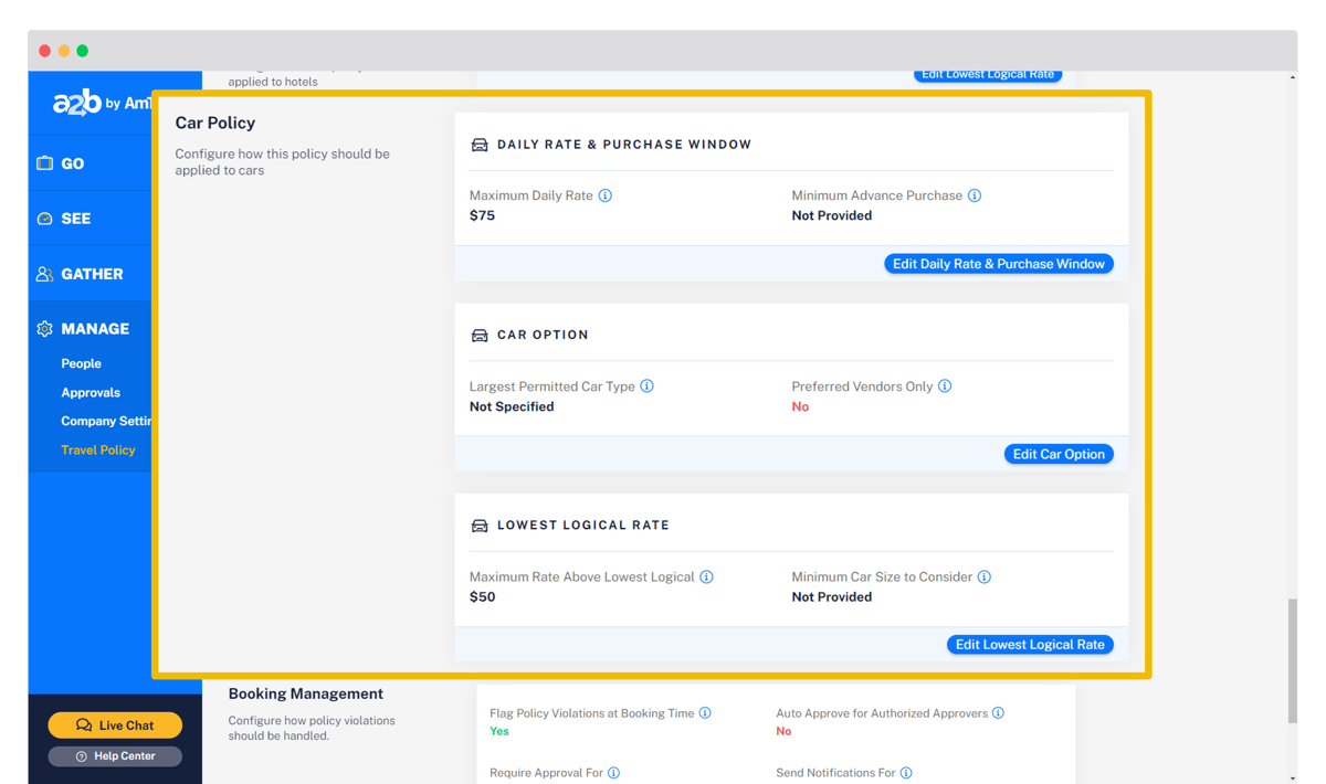 How do I add a car rental policy to our account?