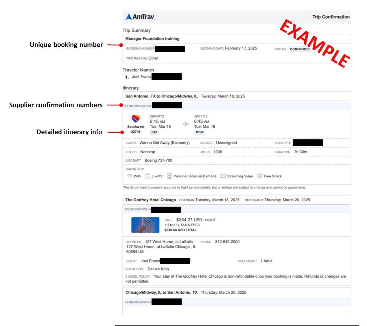 Understanding AmTrav invoices, trip reports and confirmations