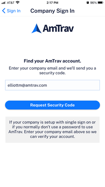 How do I log into the AmTrav app?