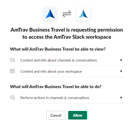 How do I add AmTrav chat to my Slack account?